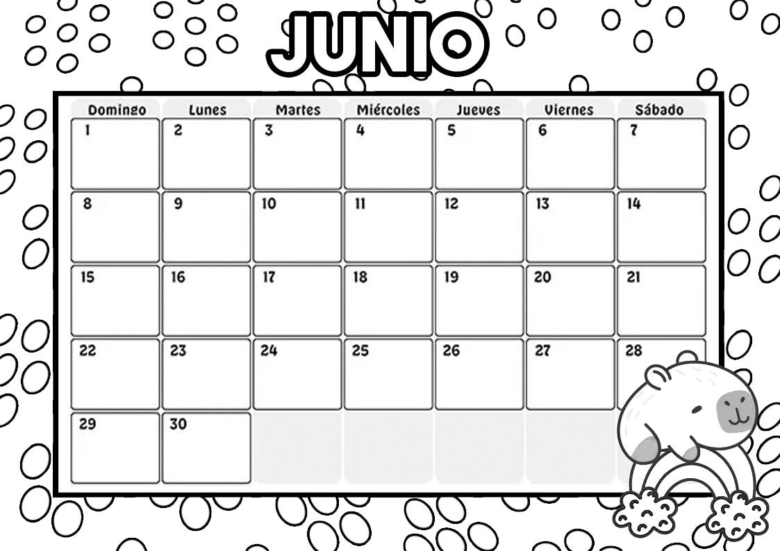 Junio 2025 para imprimir y colorear- Calendario - Dibujando con Vani