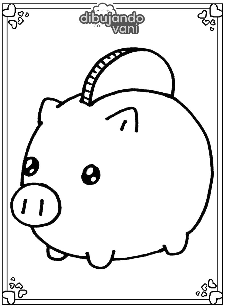 Dibujo de una alcancia para imprimir y colorear - Dibujando con Vani